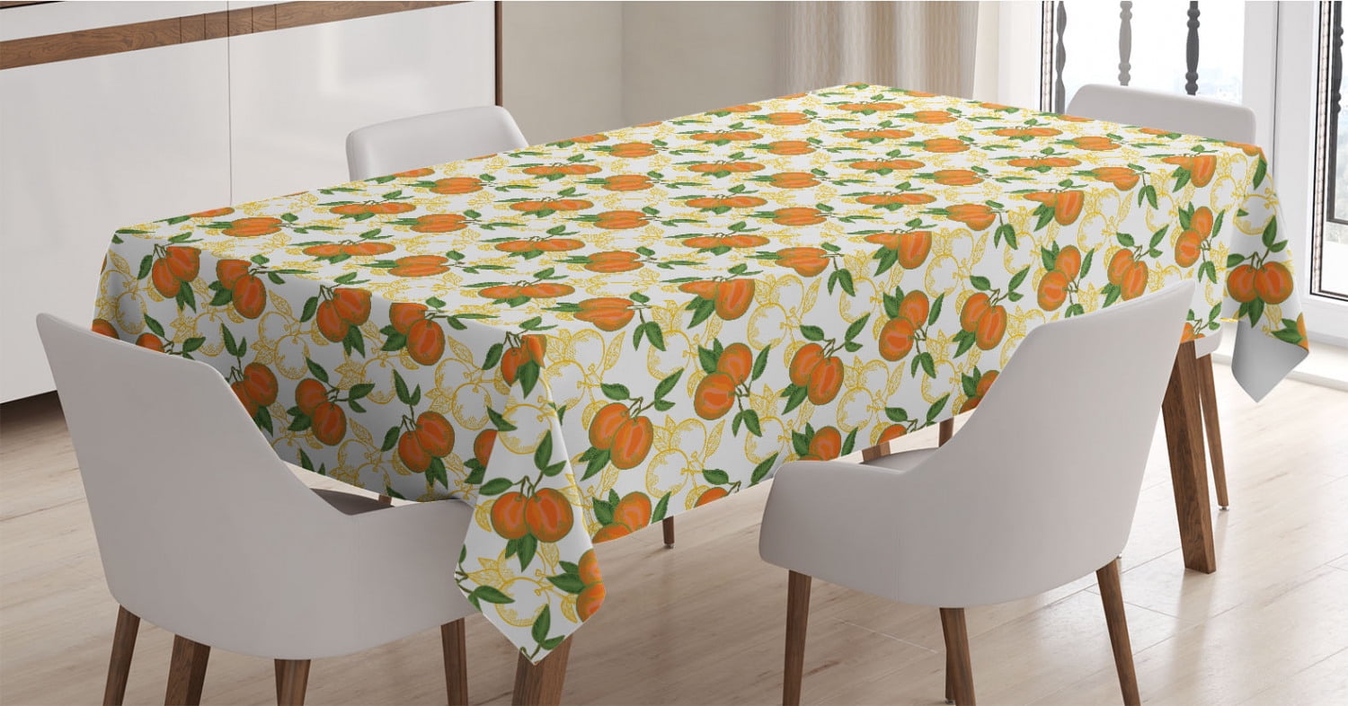 Fruit Tablecloth, Pattern with Hand-drawn Orange Fruits Organic ...