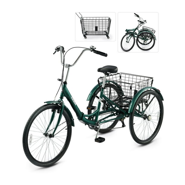 24 Inch Folding Adult Tricycle 7 Speed Trike with Removable Basket ...