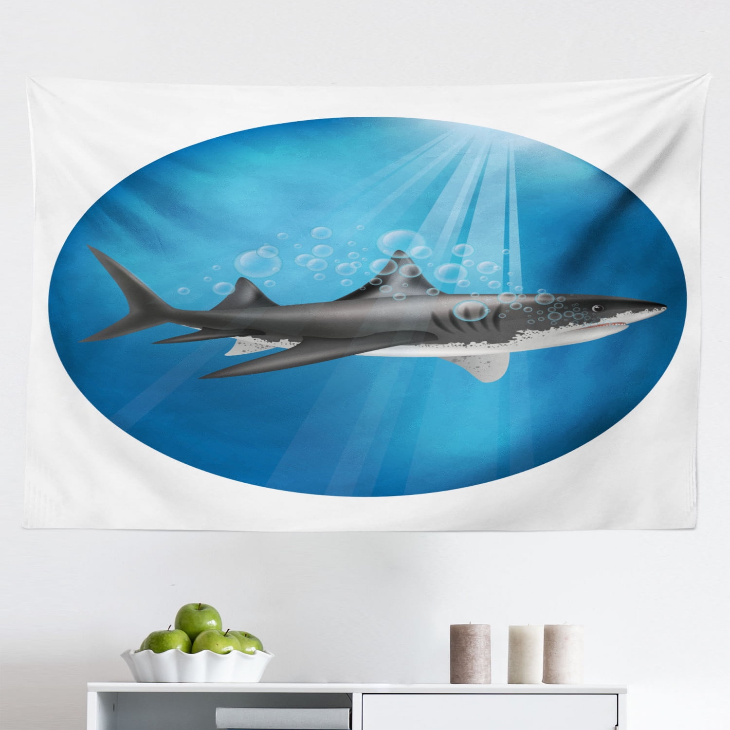 Shark Tapestry, Mammal Deep Water Stingray Coral Reefs Algae Rocky Cave ...