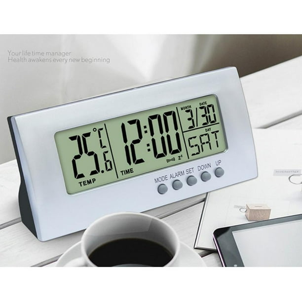 LCD Digital Clock Desk Clock With Indoor Temperature Display, Battery ...