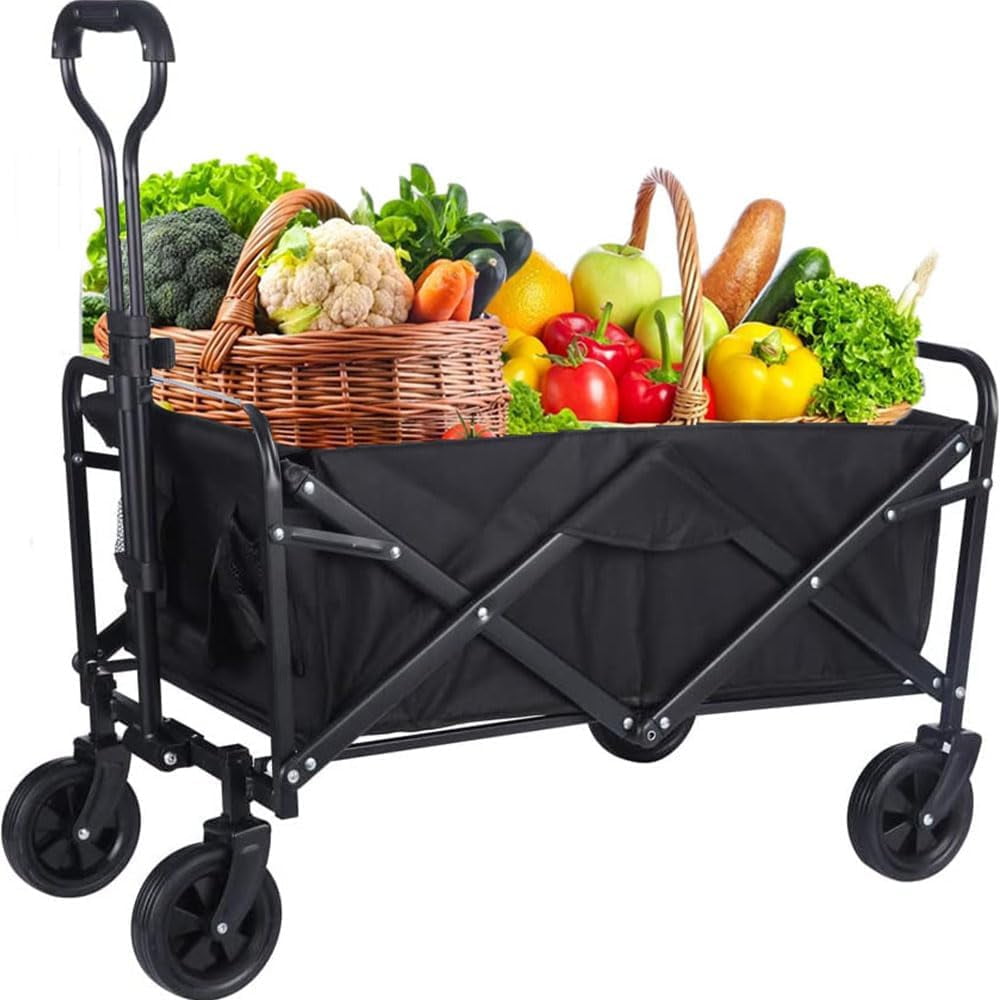 Wagon Cart Foldable, 150kgs Large Capacity Folding Wagon, Heavy Duty ...