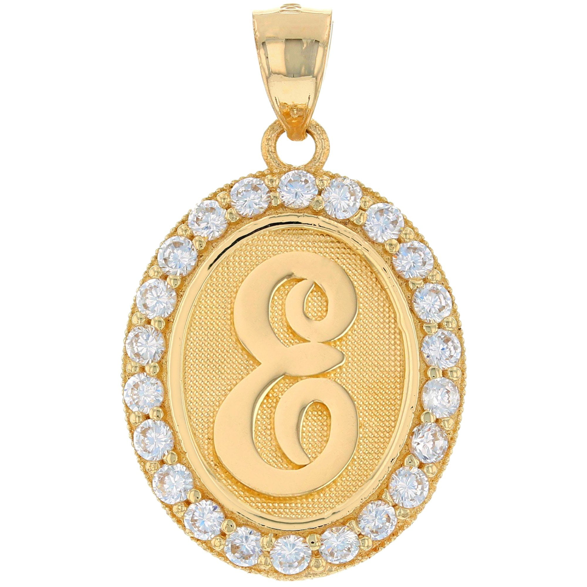JackAni 14k Yellow Gold Unisex Oval Halo White CZ Initial Letter E ...