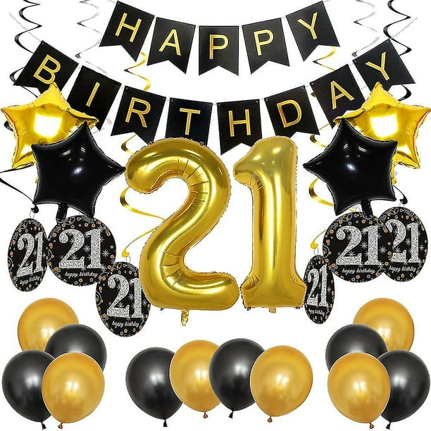 21th Birthday Black Gold Party Balloons Happy Birthday Letters Balloons ...