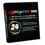 24 Color Brush Tip & Fineliner Twin Tip Marker Set 0.7mm Fineliner Tip ...