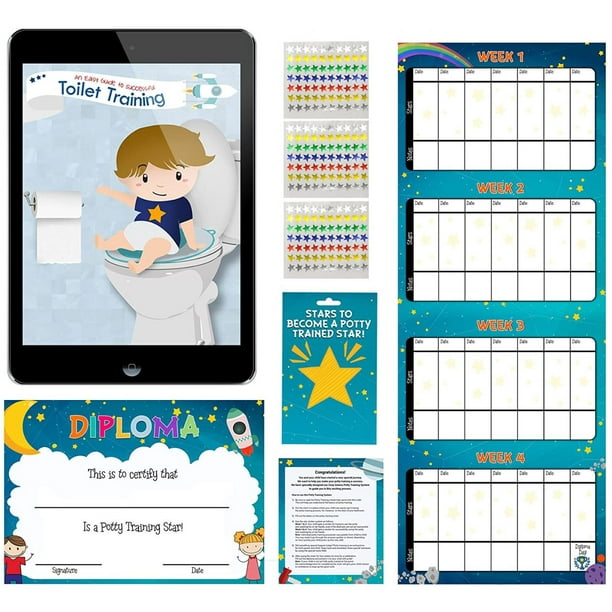 Potty Training Reward Chart with 4 Weekly Charts, 1 Diploma, 210 ...