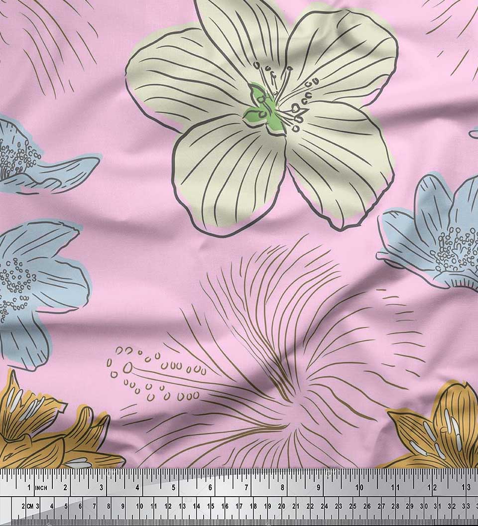 Soimoi Viscose Chiffon Fabric Lily Flower Print Fabric by the Yard 42 ...