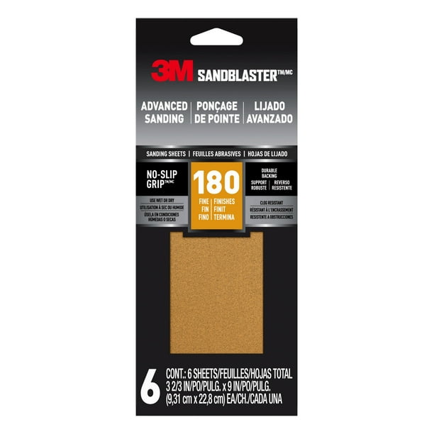 3M Sandblaster No-Slip Grip Sandpaper, Gold, 3-2/3 in x 9 in, 180 Grit ...