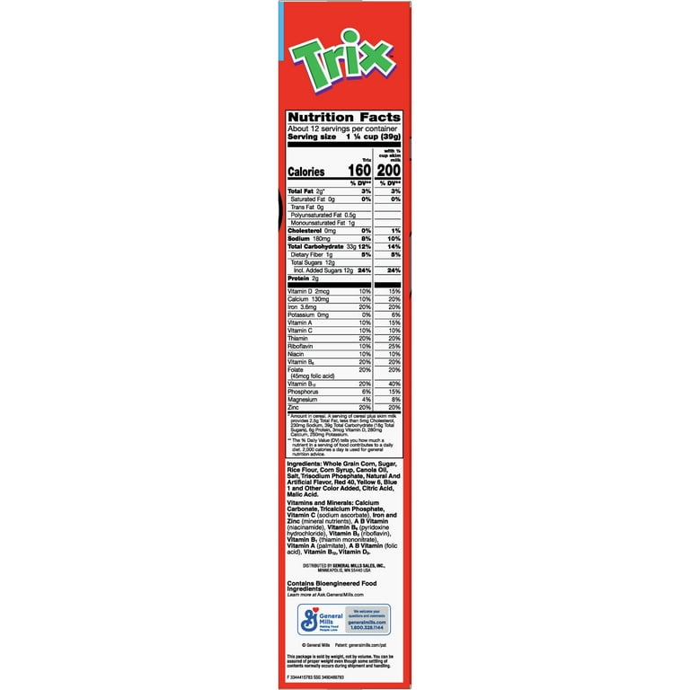 Trix Cereal Nutrition Label
