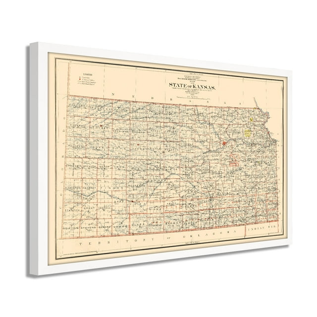 1898 Map of Kansas Poster - Framed Vintage Kansas Map - Restored Kansas ...