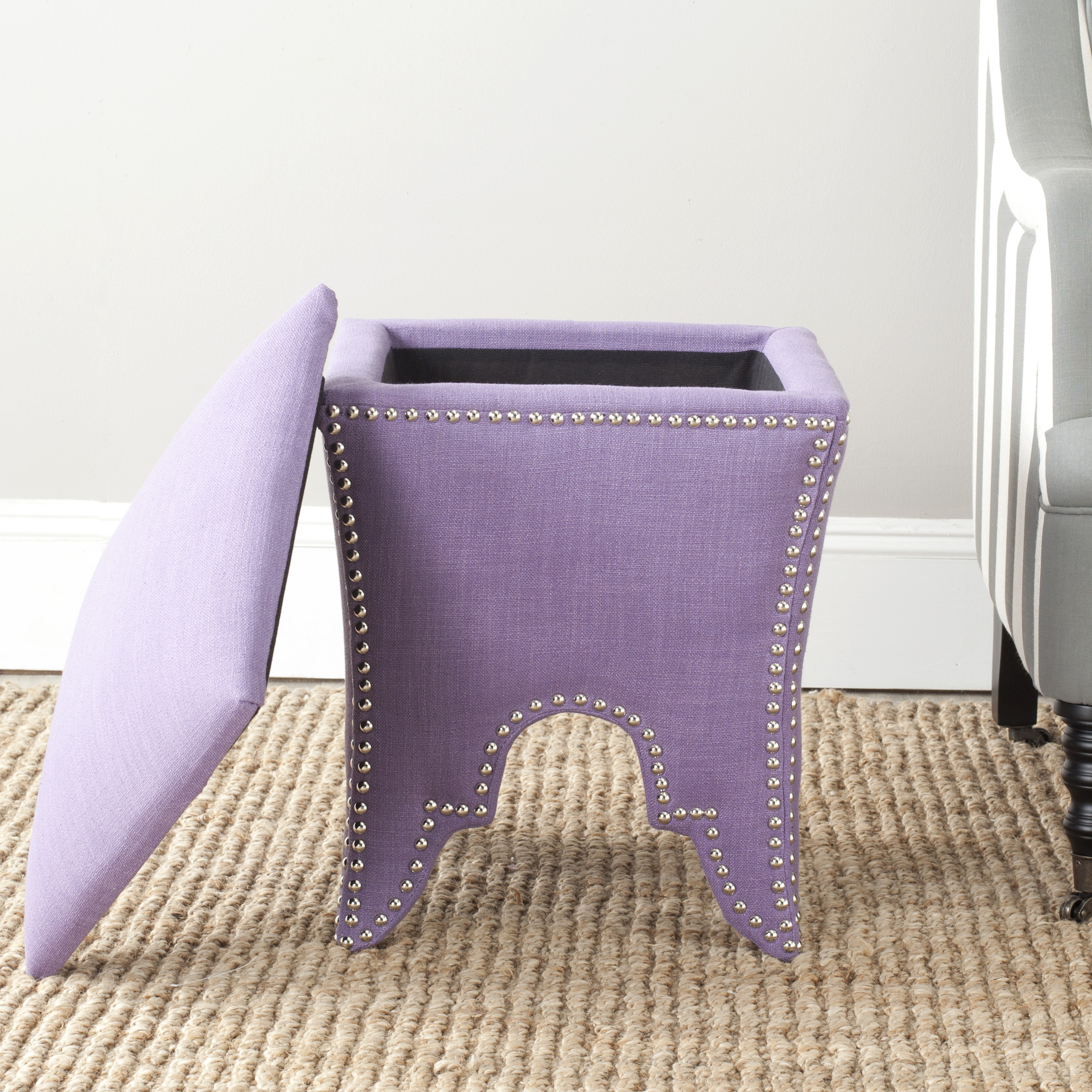 Safavieh Deidra Square Upholstered Storage Ottoman, Lavender - Walmart.com