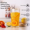4PCS Ribbed Glass Cups with Lids and Straws, 20oz Vintage Drinking ...