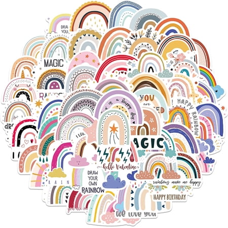 YOKSAS Boho Rainbow Stickers,60 PCS Waterproof Vinyl Aesthetic Preppy ...