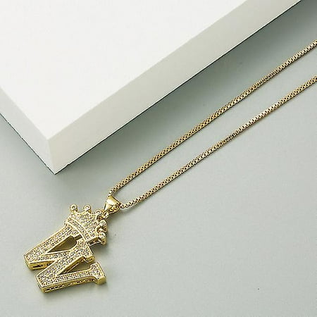 Luxury Charm Alloy Zircon A-z Crown Alphabet Pendant Chain Necklace ...