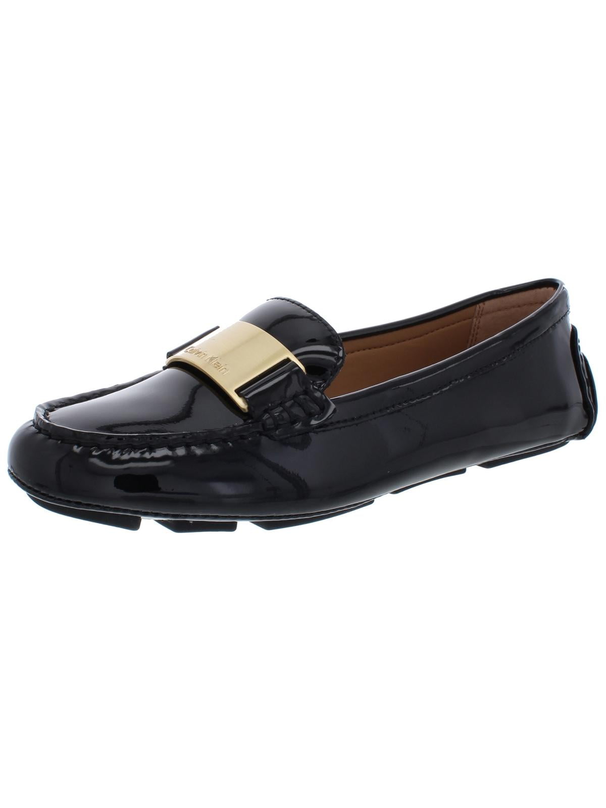 Calvin Klein Womens Lisette Leather Embossed Loafers Black 11 Medium (B ...