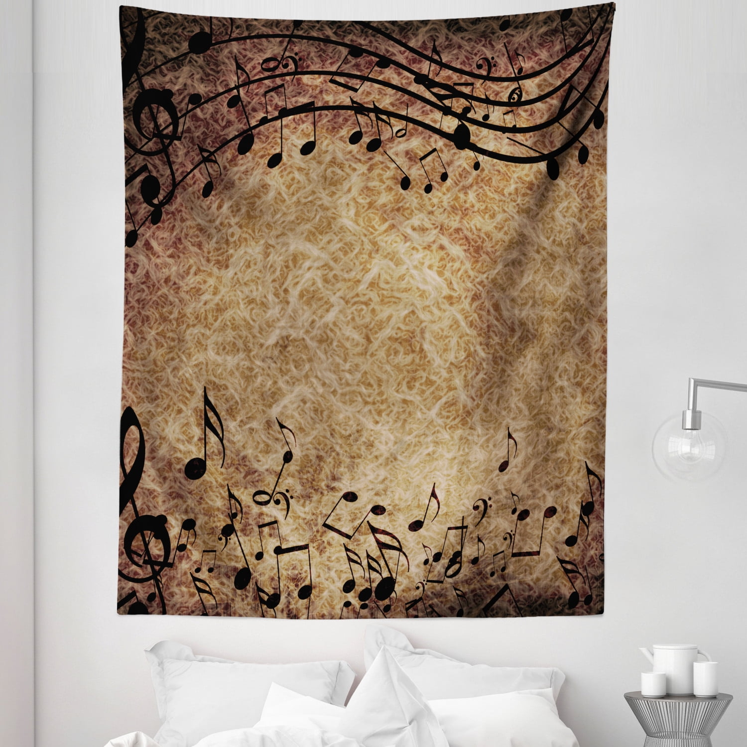 Music Tapestry, Random Musical Notes on Wavy Staff with Woolly Looking ...