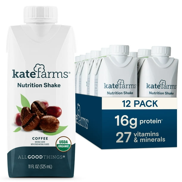 Kate Farms Organic Vegan Nutrition Shake, Coffee, 16g of protein, 27 ...