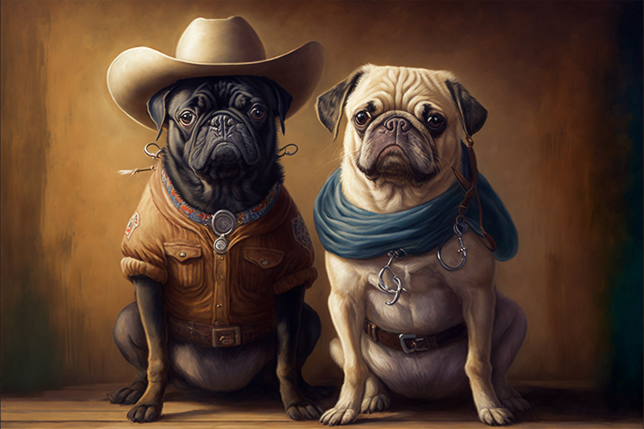24x36 gallery poster, cowboy pugs p4 - Walmart.com