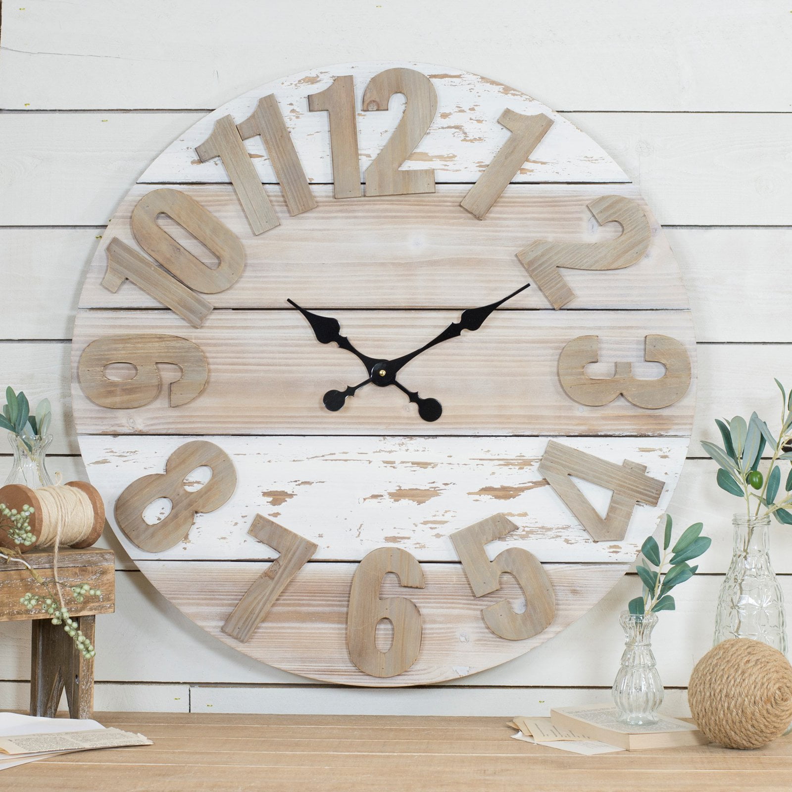American Mercantile Wood 30 in. Wall Clock - Walmart.com