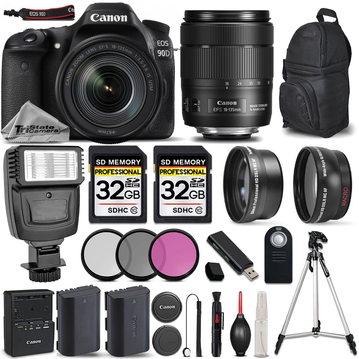 Canon EOS 90D Wi-Fi Full HD 4K30p Digital SLR Camera + Canon 18-135mm ...