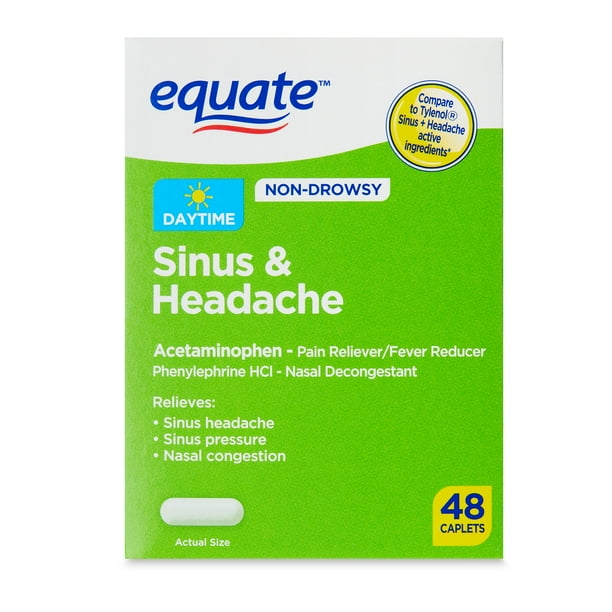 Equate Daytime Non-Drowsy Sinus & Headache Caplets, 48 Count - Walmart.com