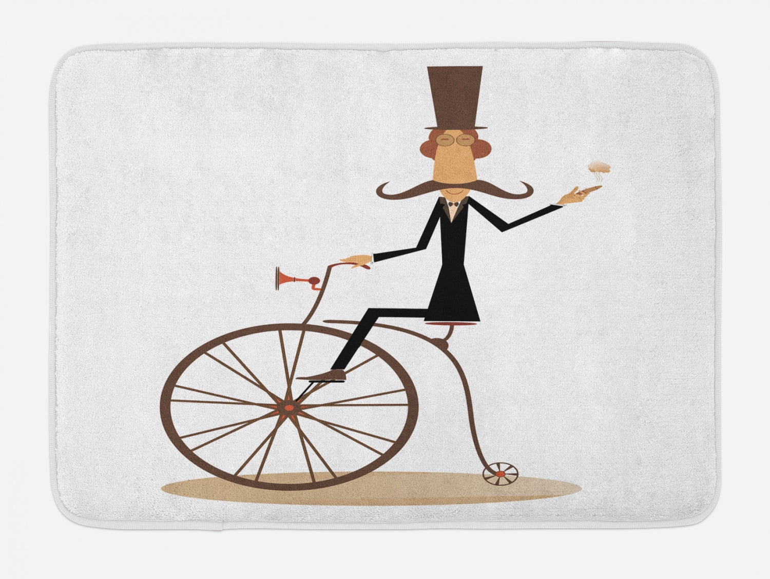Cigar Bath Mat, Gentleman with Mustache Top Hat Umbrella Retro Bike and ...