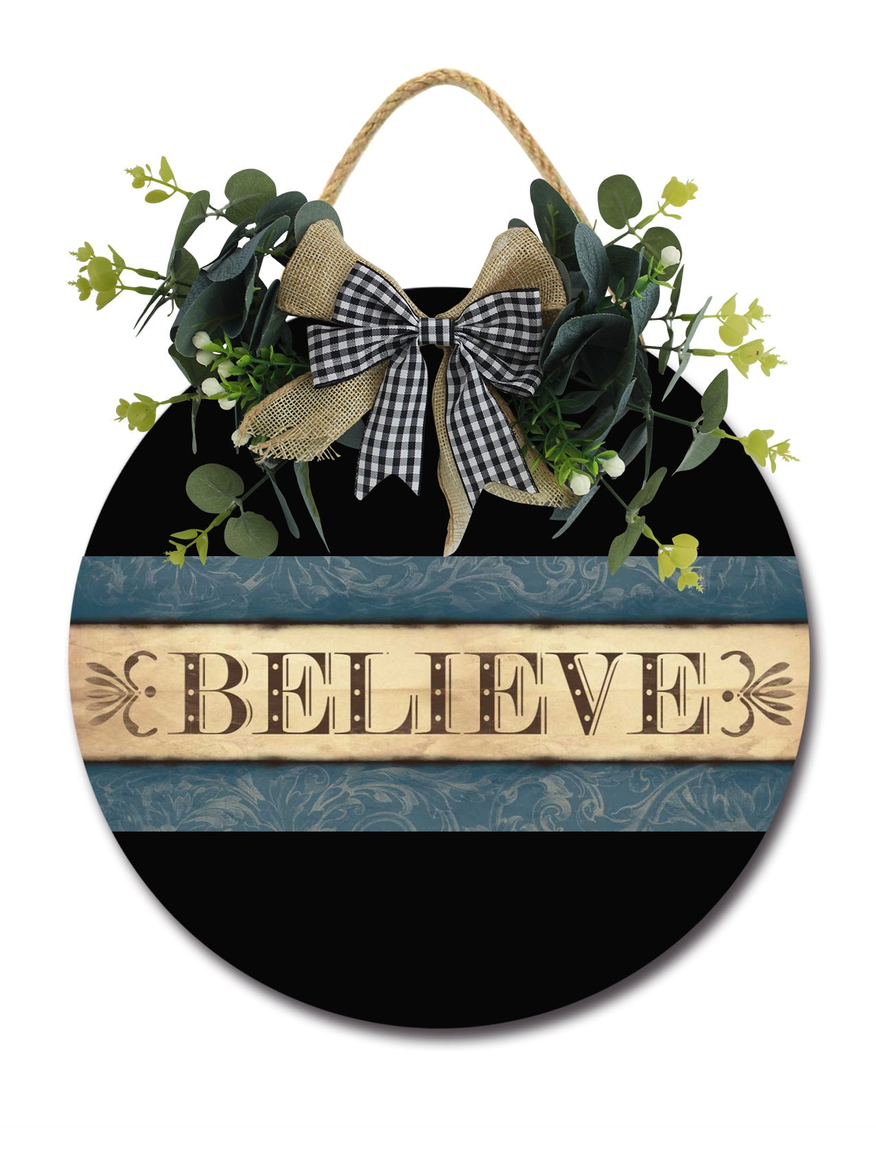 Believe Front Door Sign Funny Wreaths Hanging Wooden Plaque Decoration ...