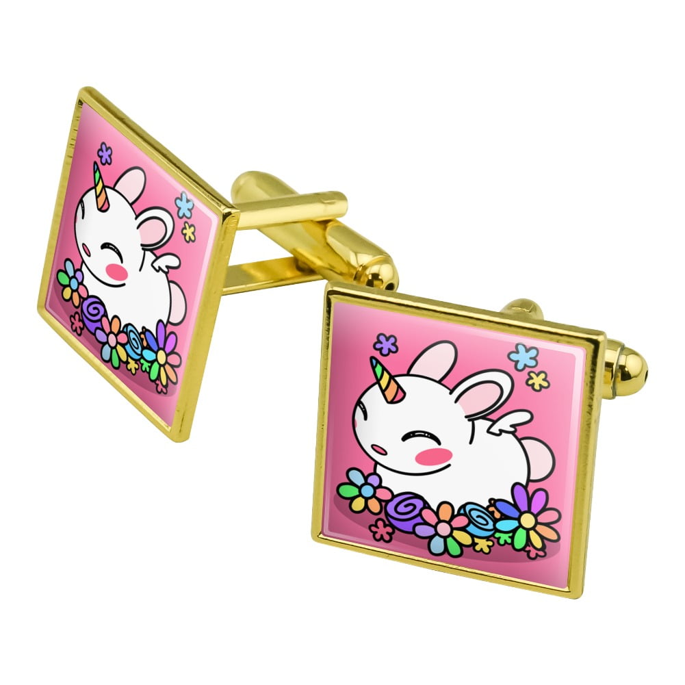 Cute Unicorn Bunny Rabbit with Rainbow Flowers Square Cufflink Set ...