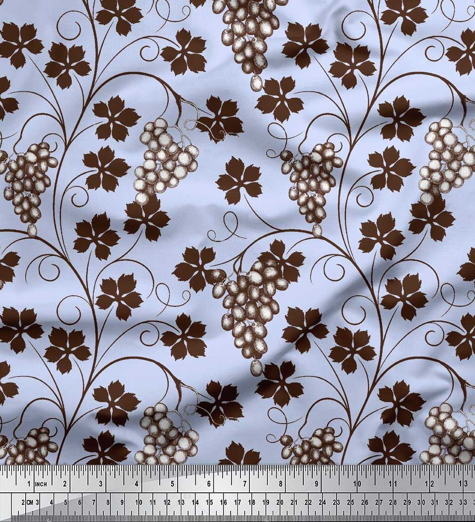Soimoi Japan Crepe Satin Fabric Leaves & Grapes Fruits Print Fabric by ...