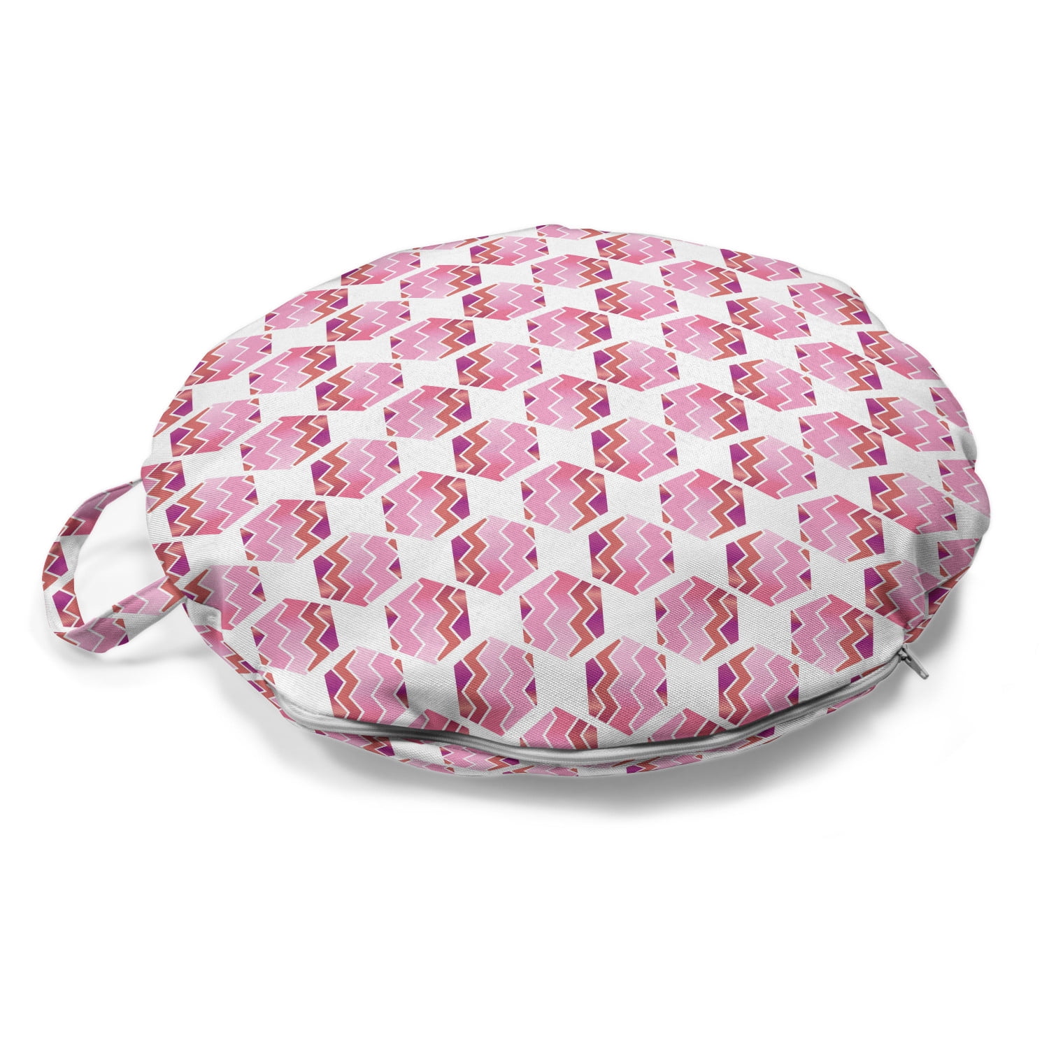 Abstract Round Floor Cushion with Handle, Hexagonal Forms with Inner ...