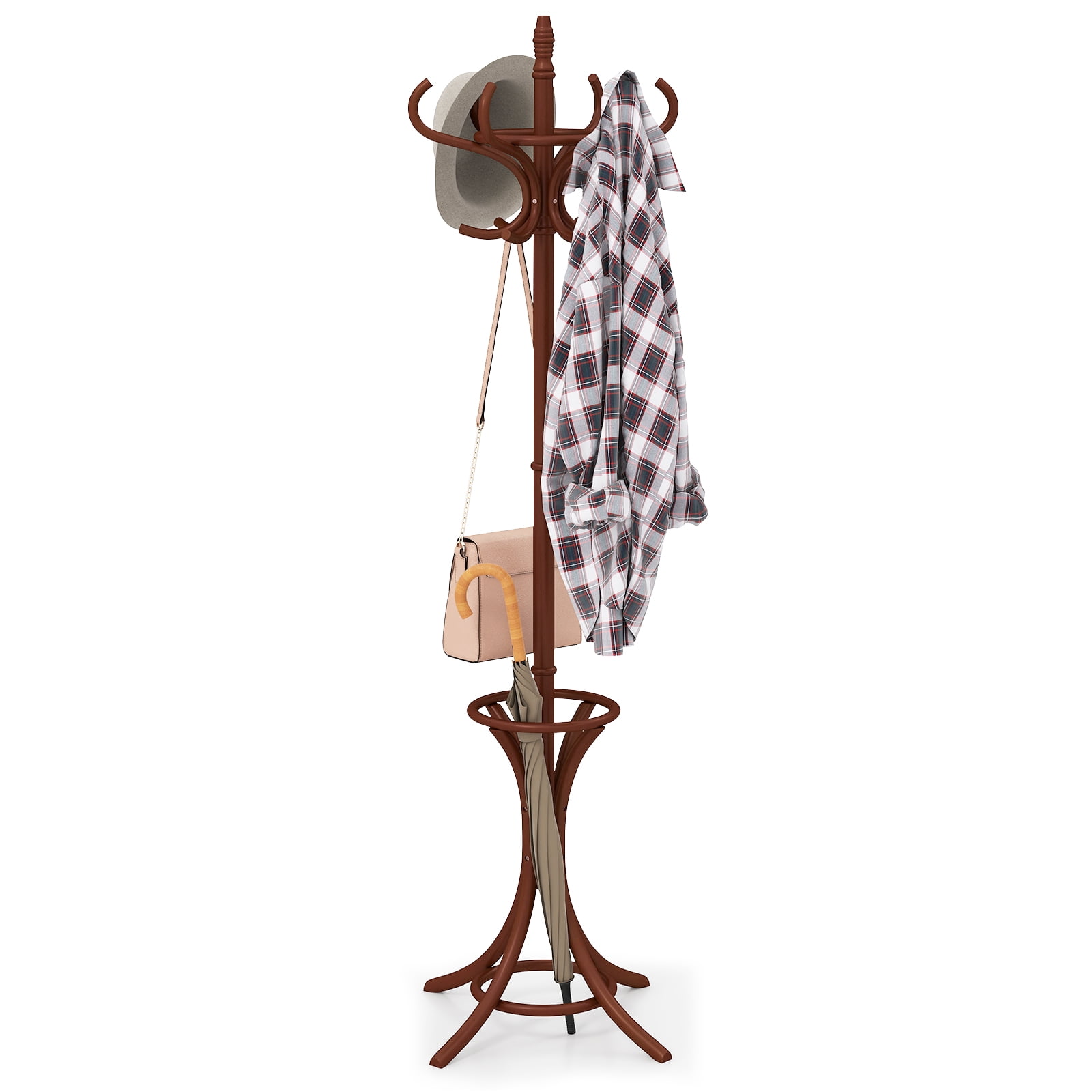 Giantex Coat Rack Free standing, Wooden Coat Rack Tree with 12 Hooks ...