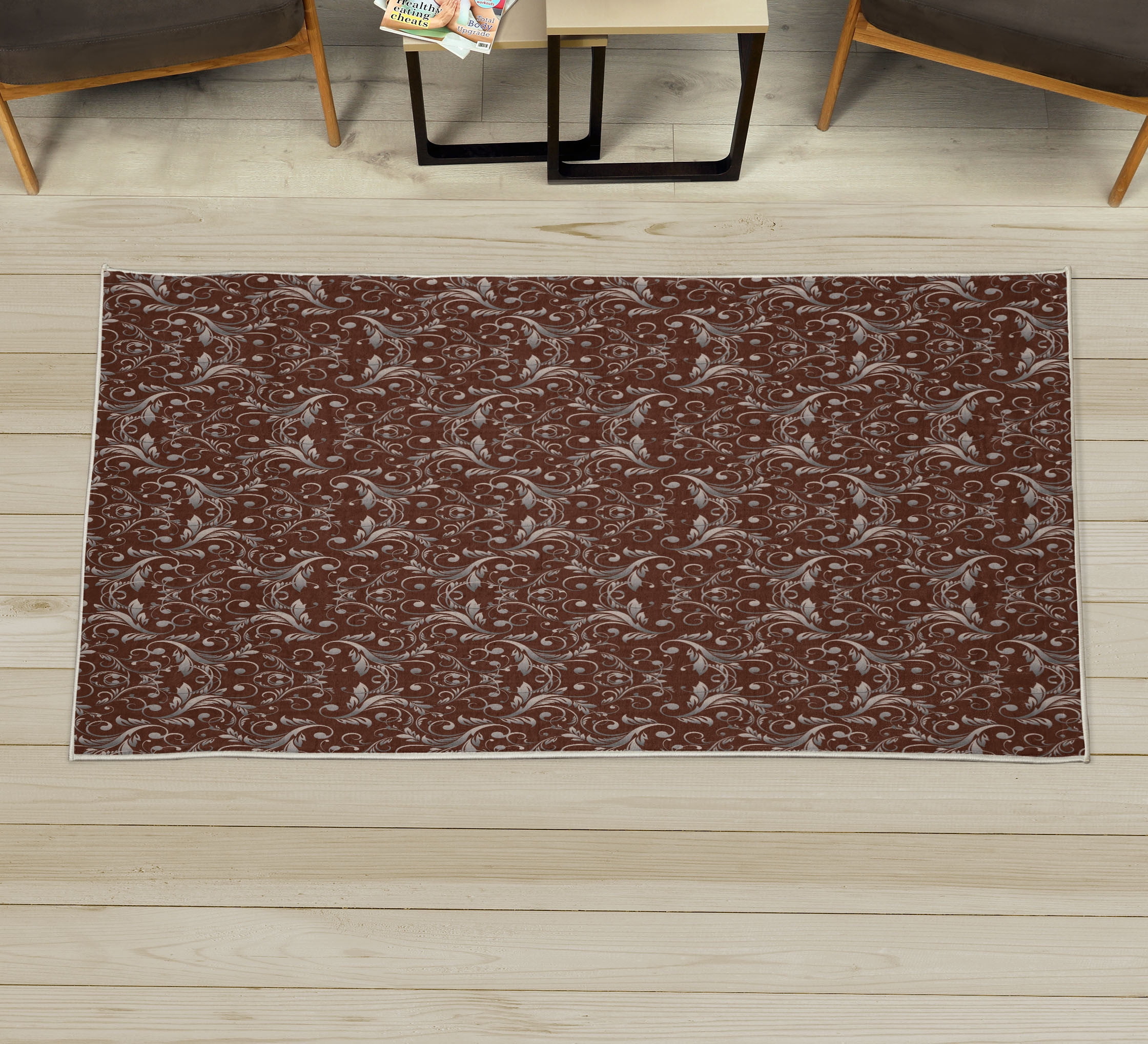 Victorian Decorative Rug, Vintage Floral Forms Ivy Swirls Flowers ...