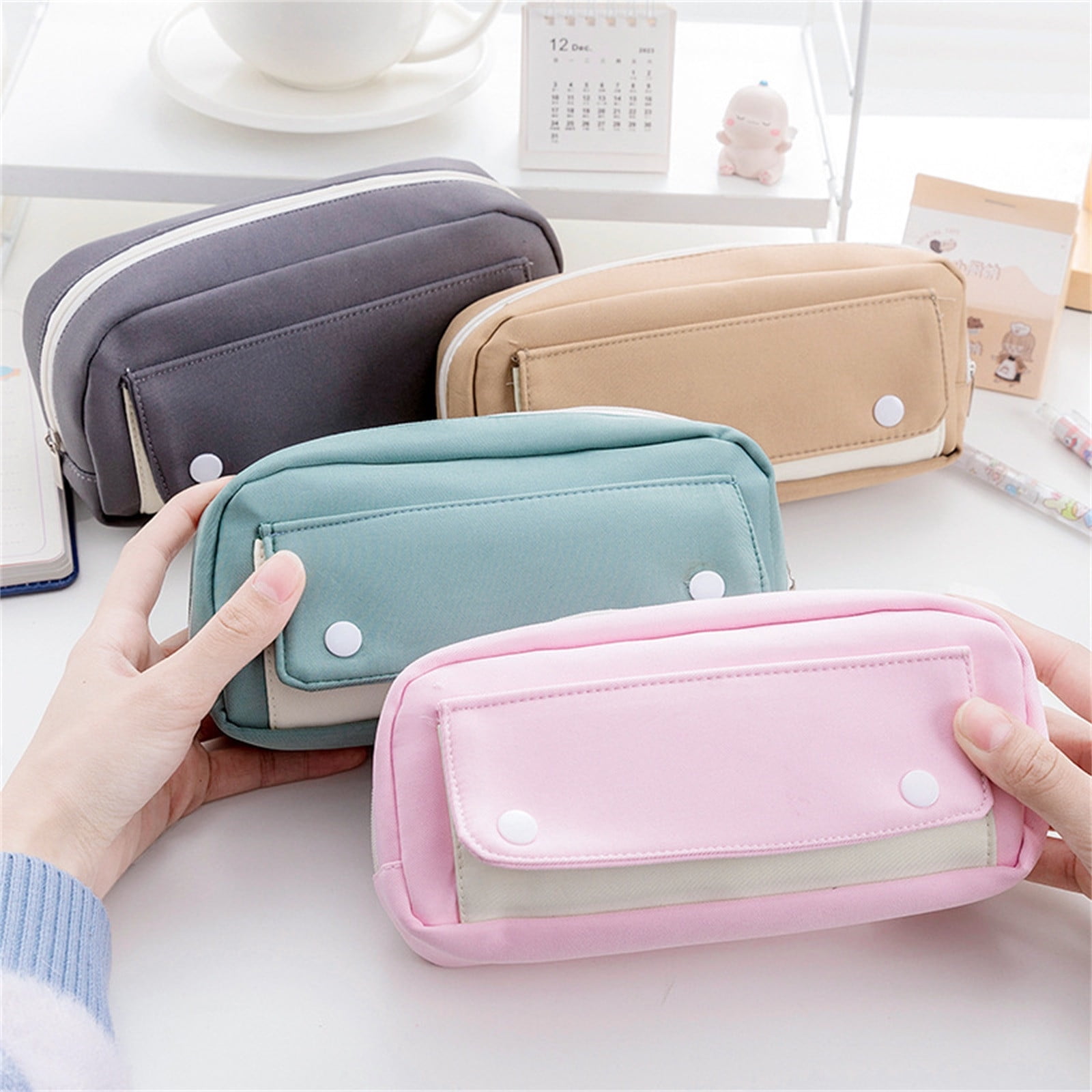 Utoimkio Nylon Pencil Case Double-Layer Pencil Pouch Large Capacity Pen ...
