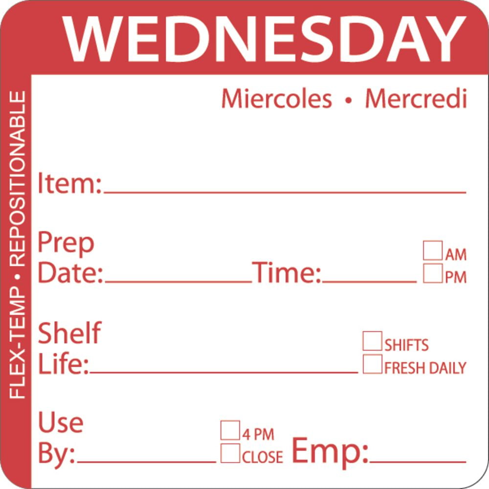 HUBERT® Wednesday Labels Red Flex-Temp Repositional Day of The Week ...