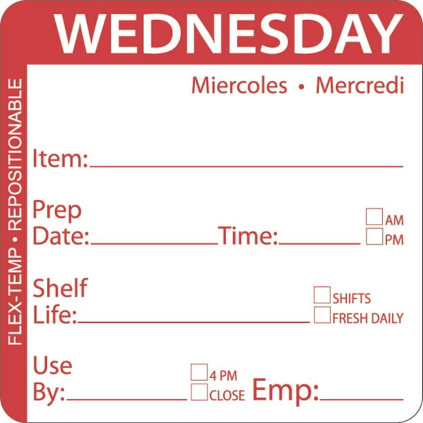 HUBERT® Wednesday Labels Red Flex-Temp Repositional Day of The Week ...