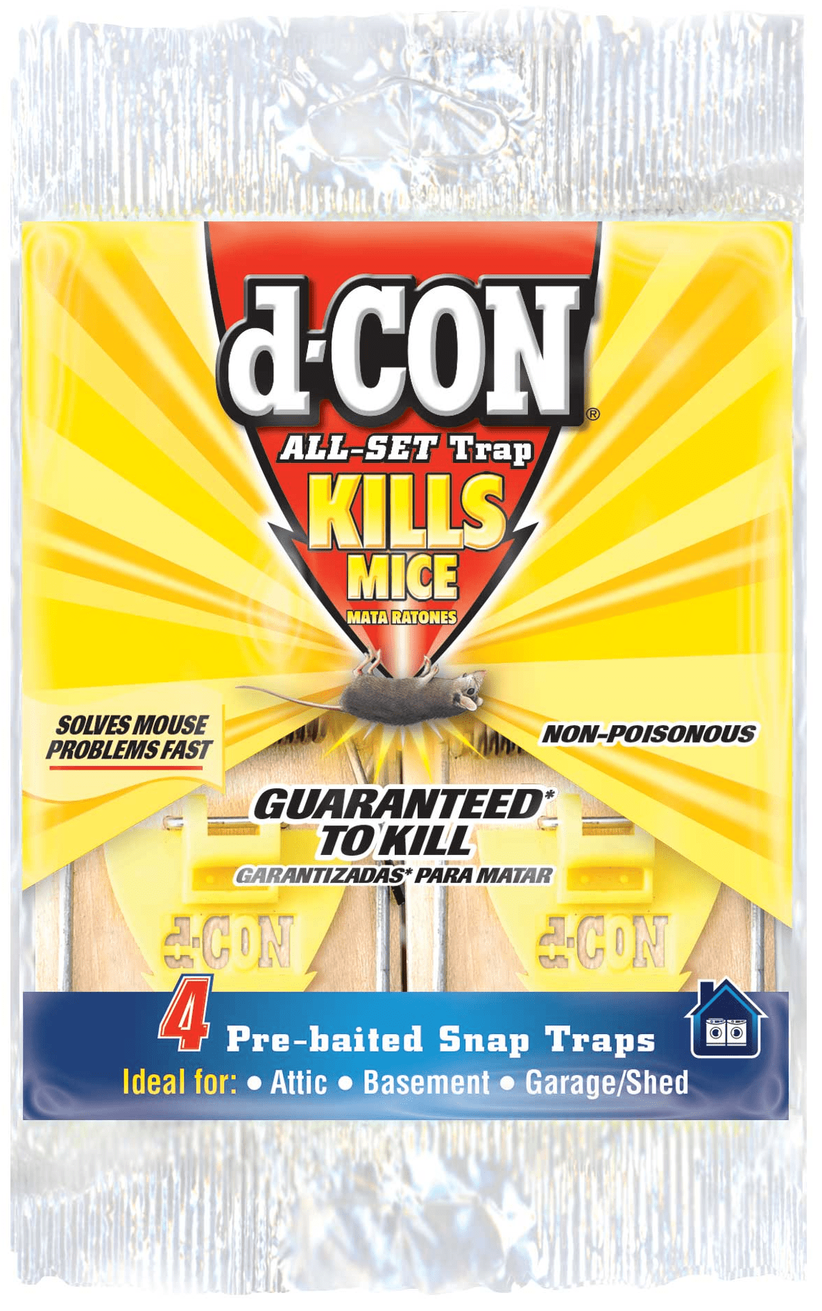 d-CON Wooden Mouse Snap Trap, 4 Traps, Pre-Baited & Non-Poisonous ...