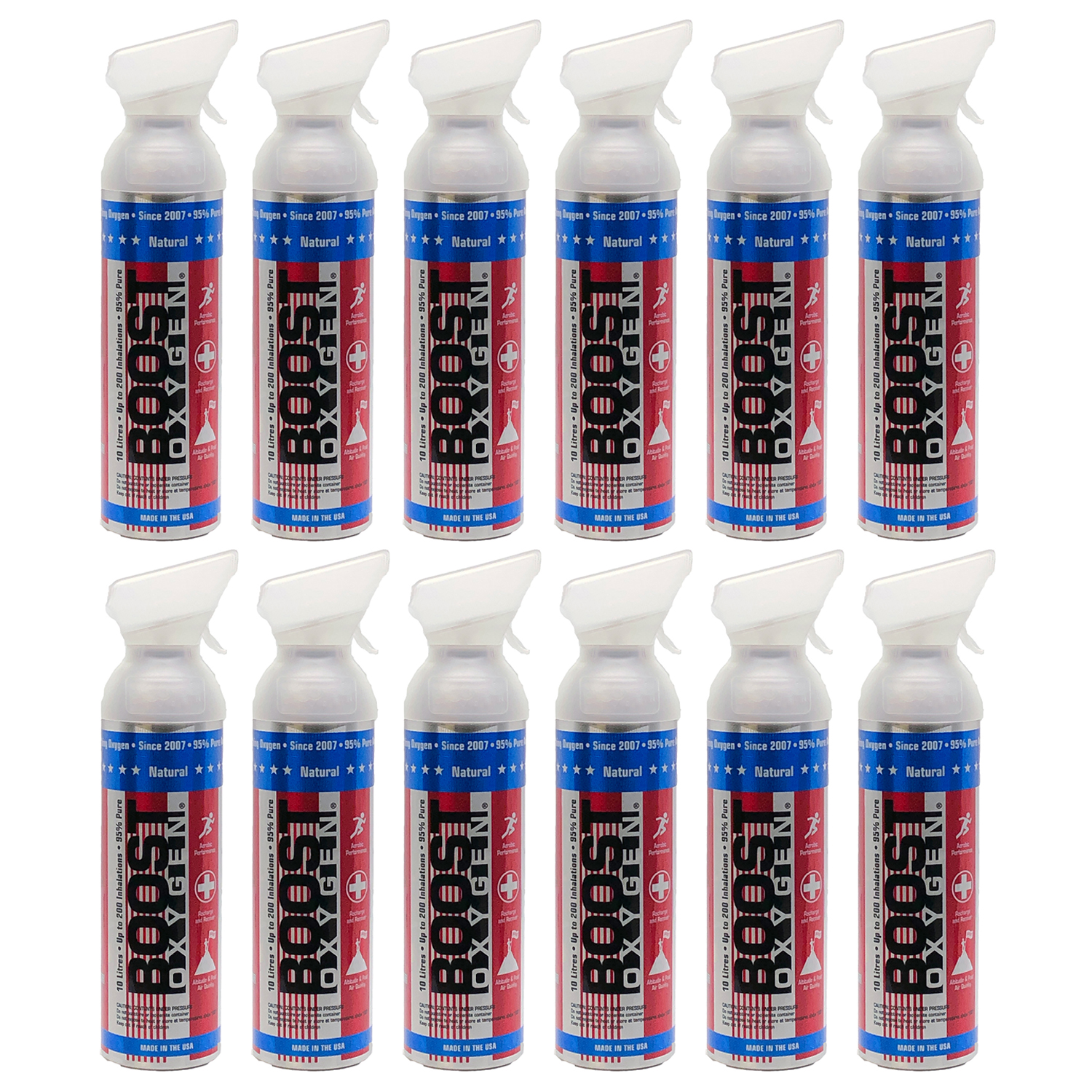 12 Pack 10L Boost Oxygen Stars/Stripes Pure Canned Oxygen Canister ...