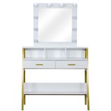 Ktaxon Gold & White Vanity Table with Lighted Mirror, Makeup Dressing ...