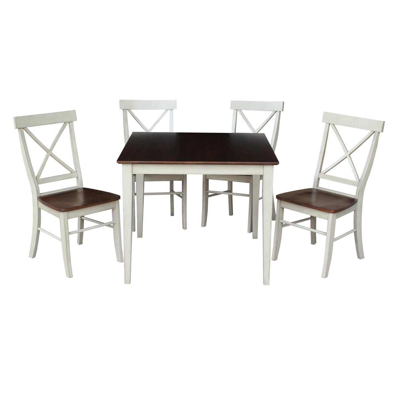 36" Square Dining Table with 4 X-back Chairs in Antiqued Almond ...