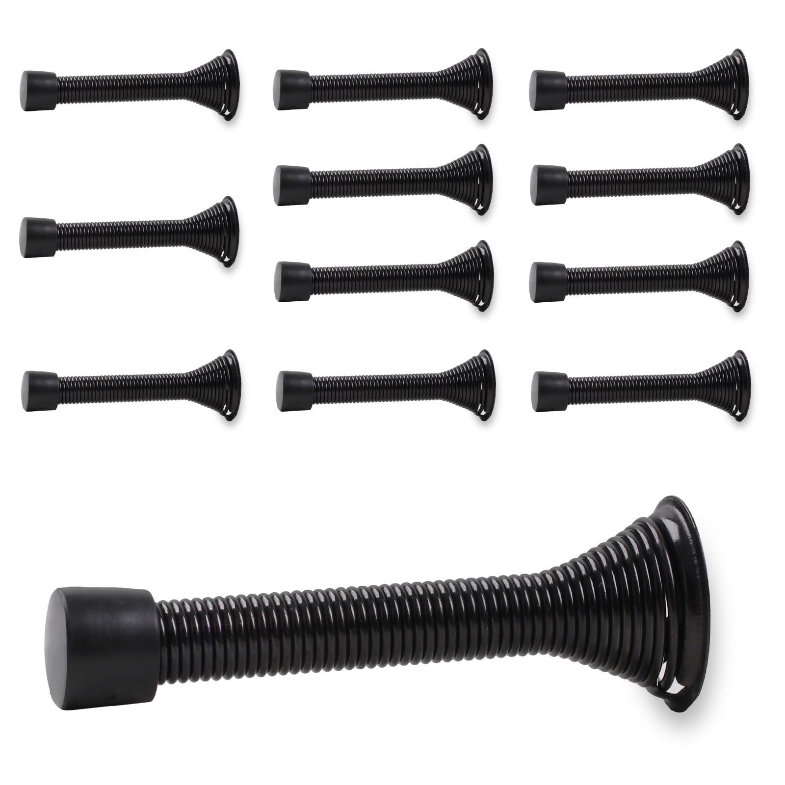 12 Pack black spring door stop with Rubber Bumper Tip, 3-3/8" spring ...