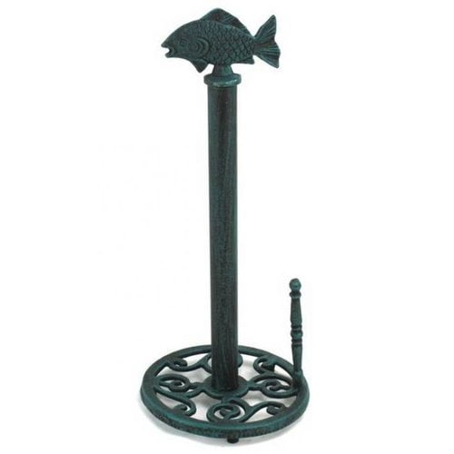 Seaworn Blue Cast Iron Fish Paper Towel Holder 15" - Beach Style Design ...