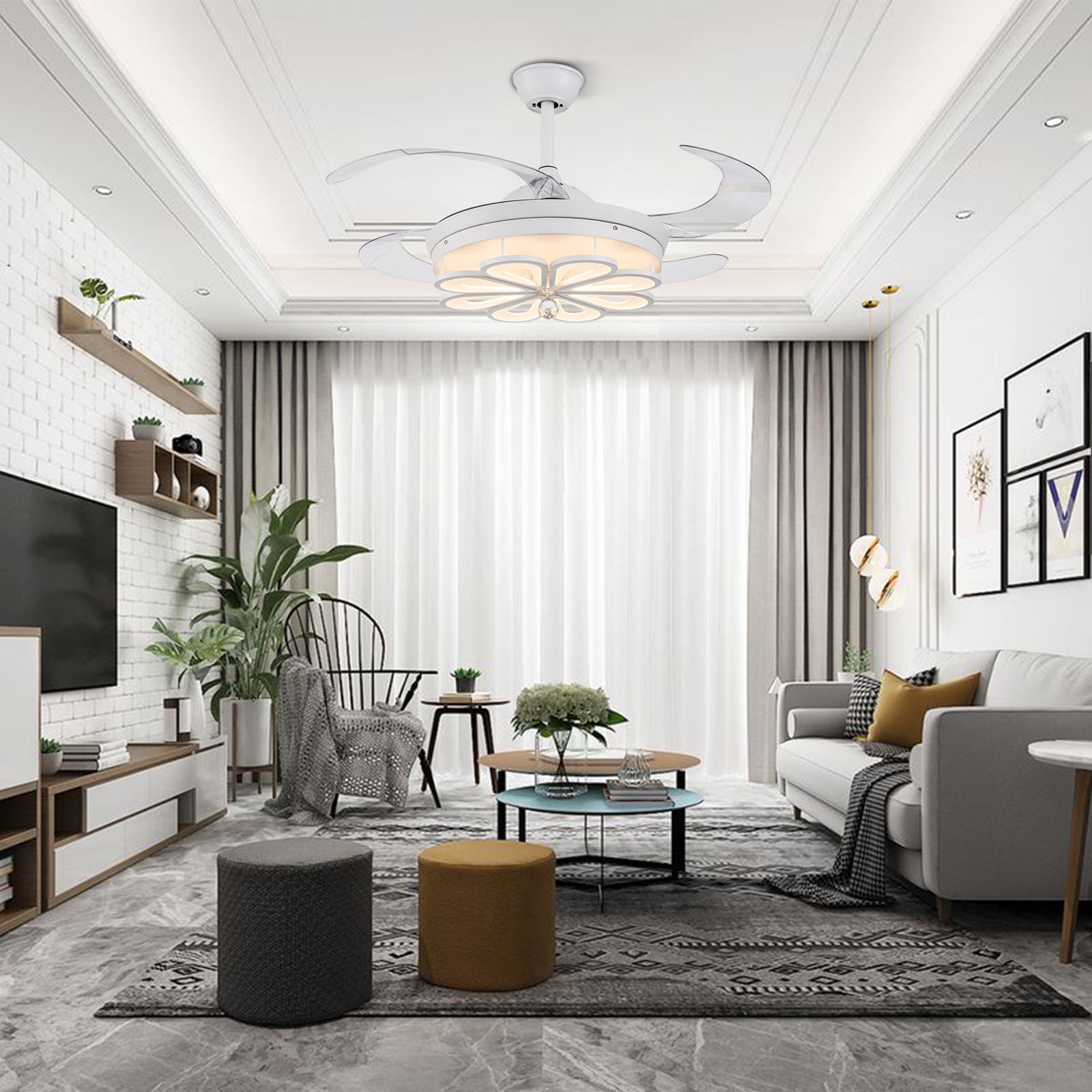 42"Modern Indoor Ceiling Fan With LED Light Ceiling light with Fan ...