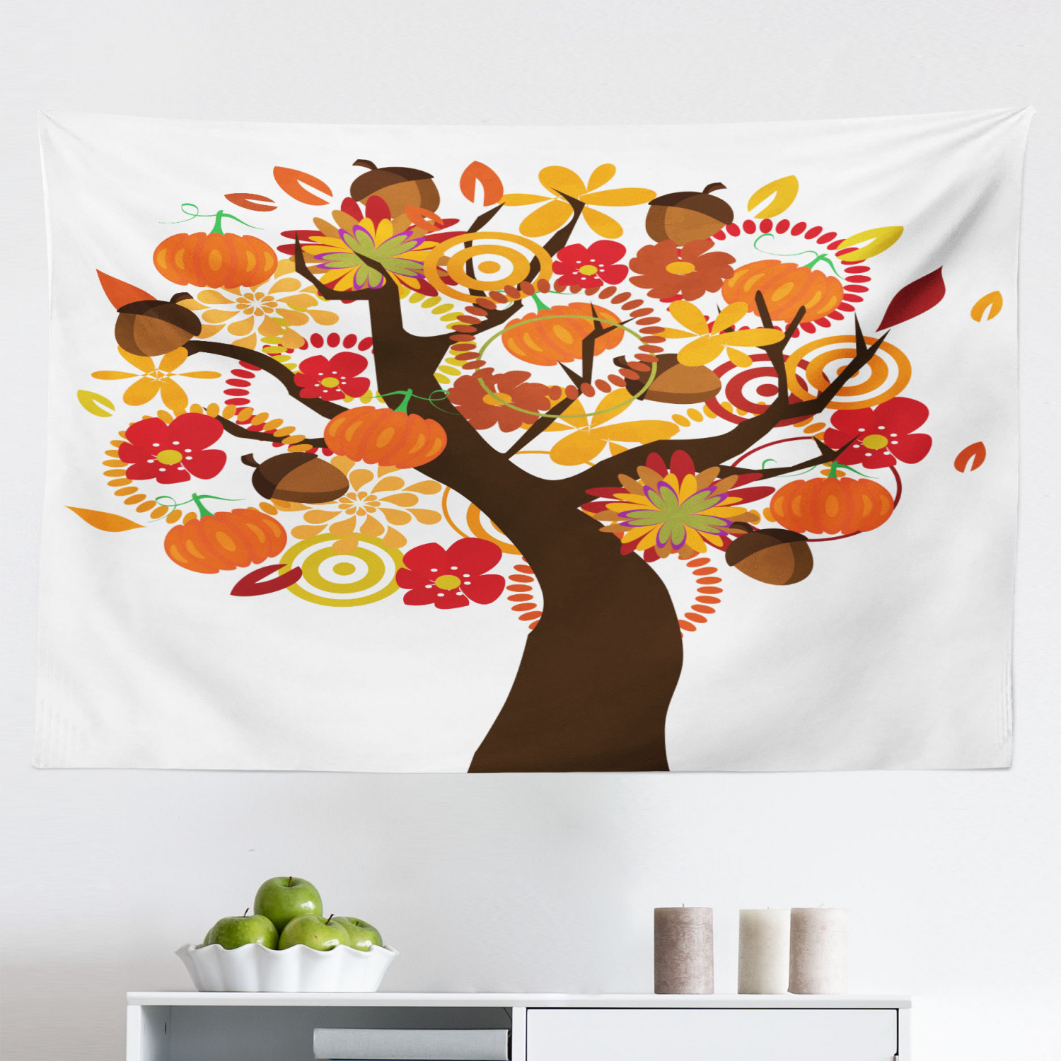 Fall Tapestry, Bunch of Autumn Leaves on Shabby Wood Surface September ...
