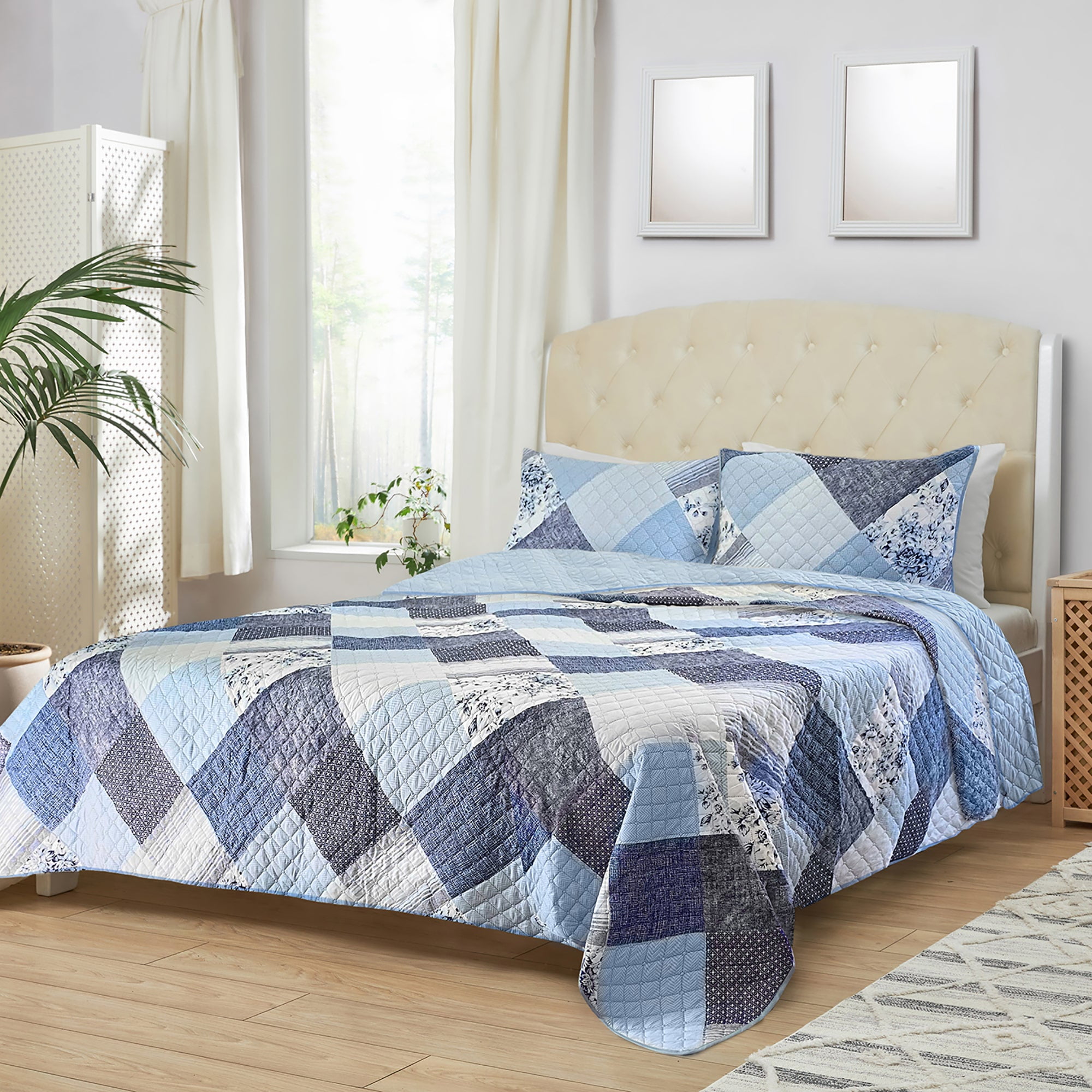 Mellanni Bedspread Coverlet Set Patchwork Blue - Reversible Bedding ...