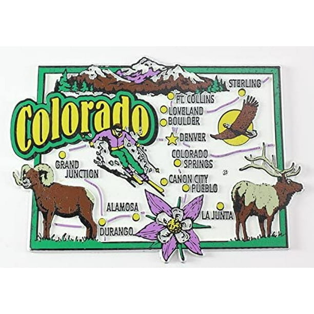 Colorado State Map and Landmarks Collage Fridge Collectible Souvenir ...