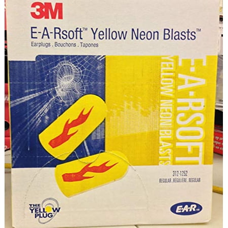 3M E-A-Rsoft 311-1252, Uncorded Earplugs; NRR 33dB, Yellow Neon/Red ...