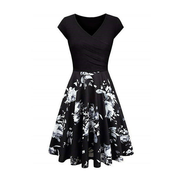 Meichang Womens Plus une Ligne Robe Évasée Swing Robes Plissée Wrap V ...