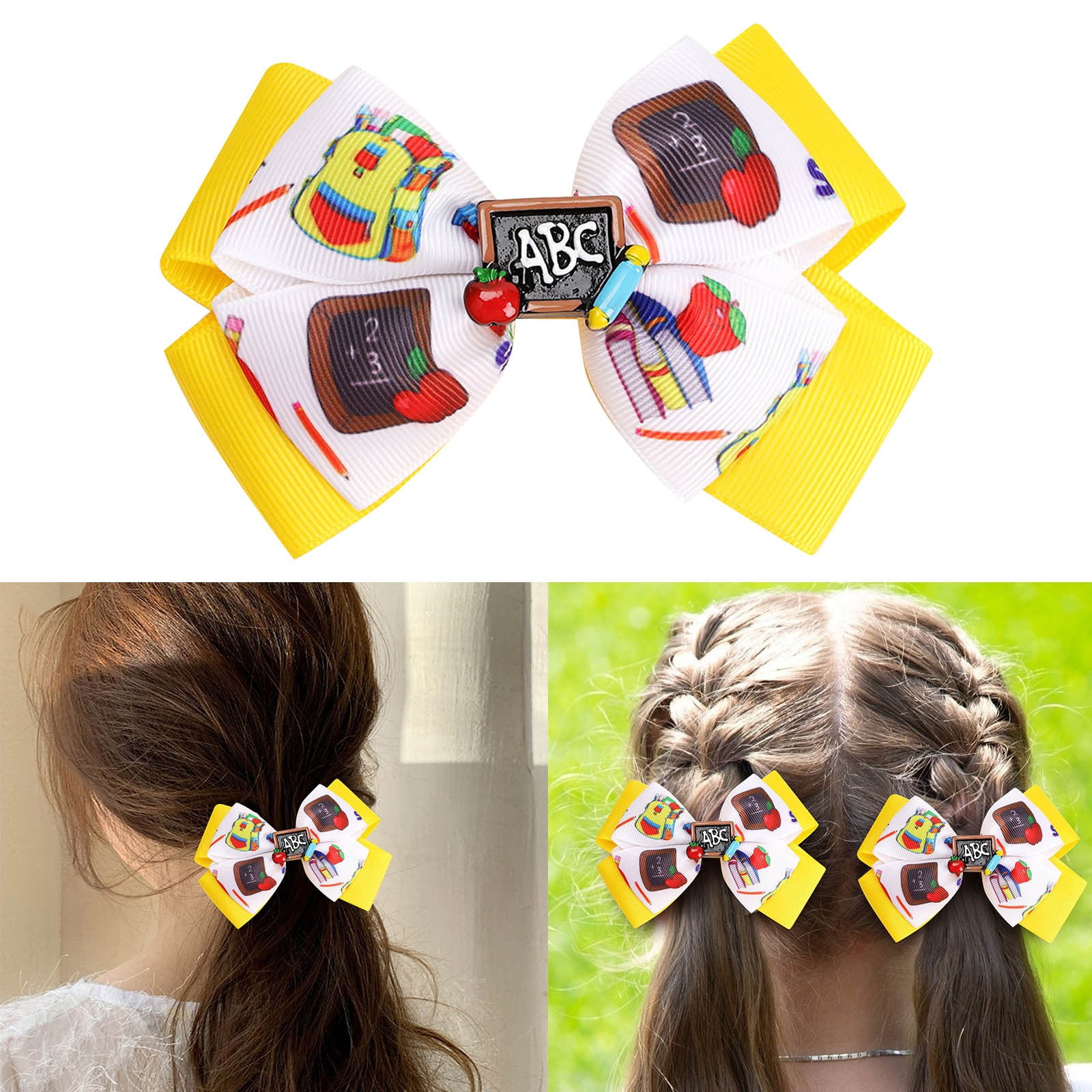 niuredltd back to school pencil hair bow clips ponytail holder ribbon ...
