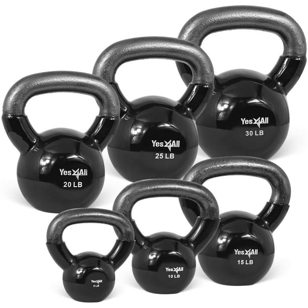 Yes4All 105 lb Vinyl Coated / PVC Kettlebell, Black, Combo / Set ...