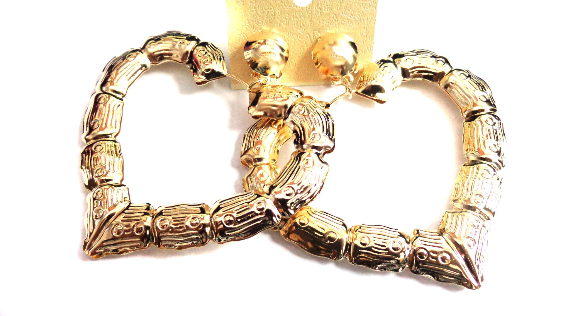 Clip-on Bamboo Heart Gold Tone Hoop Earrings 3 inch - Walmart.com