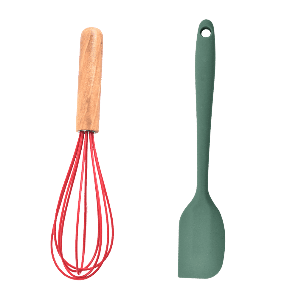 2 Piece Mini Kitchen Utensil Set- Silicone Kitchen Tools with wood ...